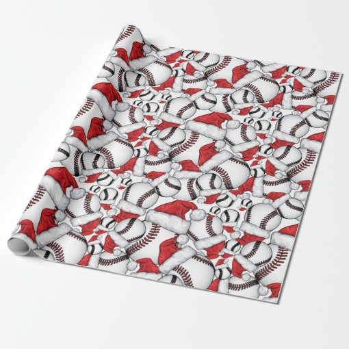 Baseball Christmas with Santa Hats Wrapping Paper | Zazzle
