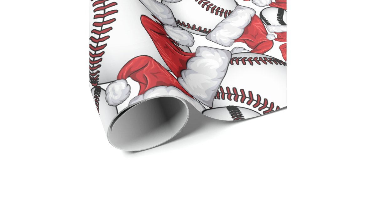 Baseball Christmas with Santa Hats Wrapping Paper | Zazzle