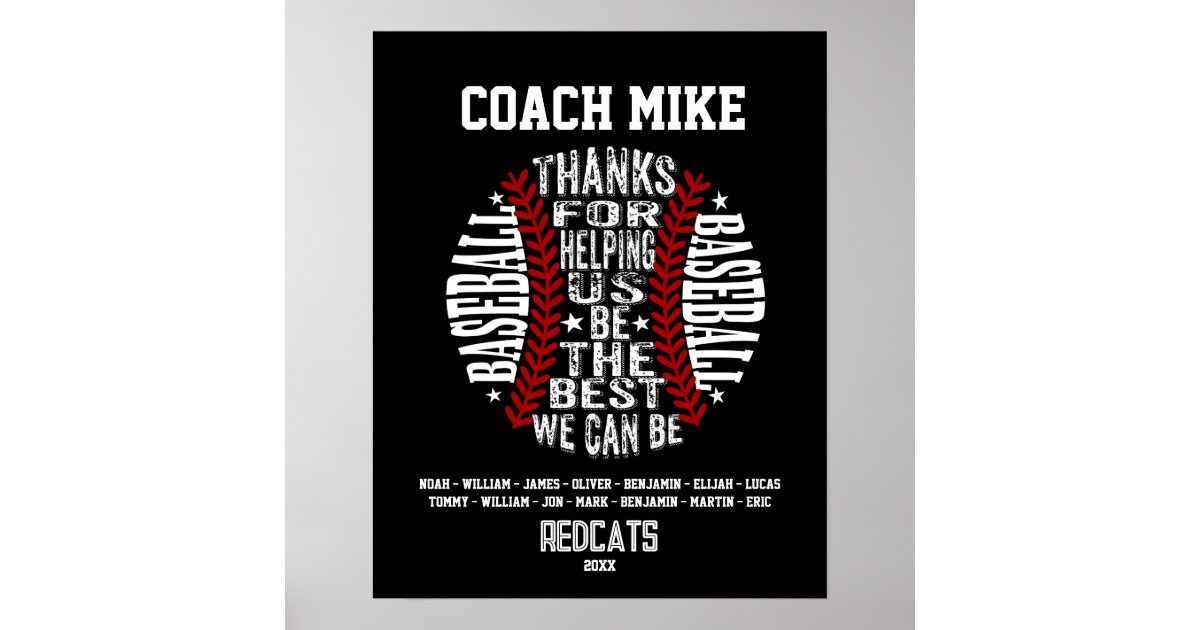 Baseball coach gift end of season poster | Zazzle