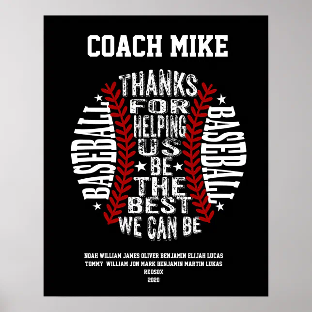 Baseball coach gift end of season poster | Zazzle