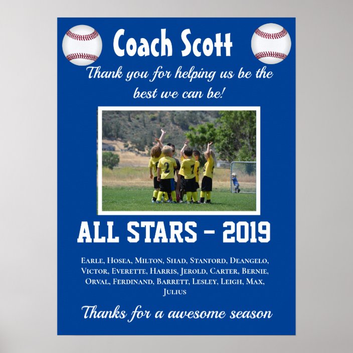 Baseball coach gift with team photo poster | Zazzle.com