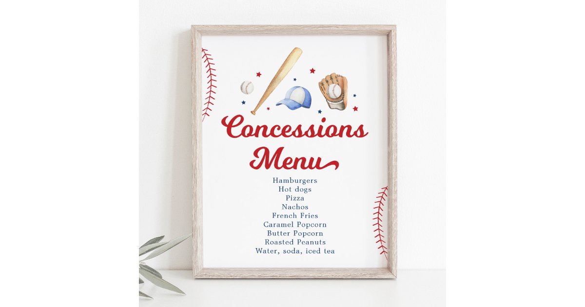 Baseball Concessions Stand Birthday Menu Poster | Zazzle