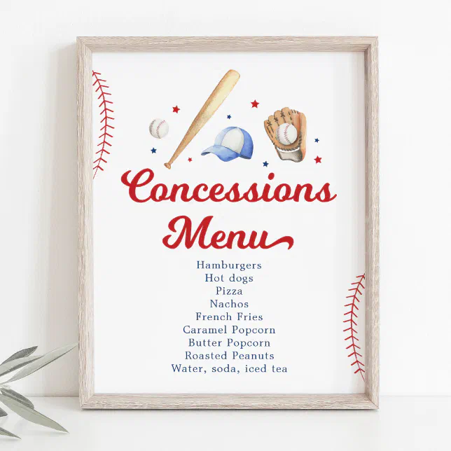 Baseball Concessions Stand Birthday Menu Poster | Zazzle