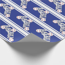 Baseball Dark Blue and White Stripes Wrapping Paper | Zazzle