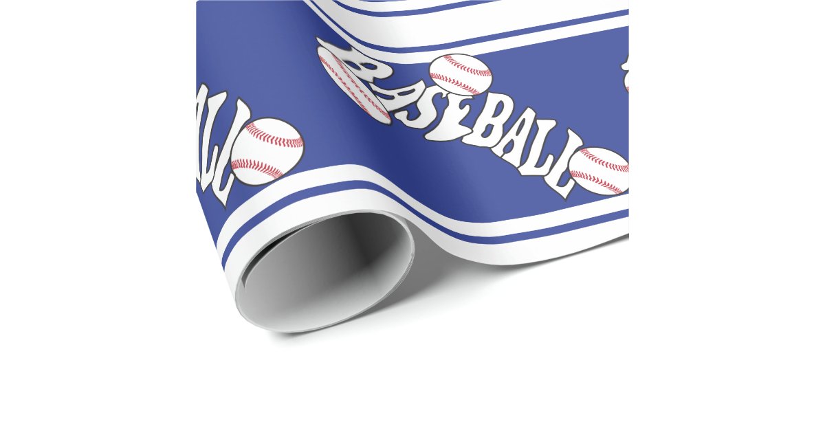 Baseball Dark Blue and White Stripes Wrapping Paper | Zazzle