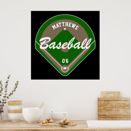 Baseball Diamond Player Name and Number Poster | Zazzle