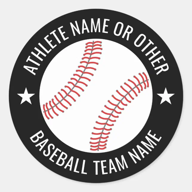Baseball Drawing with Team and Athlete Name modern Classic Round ...