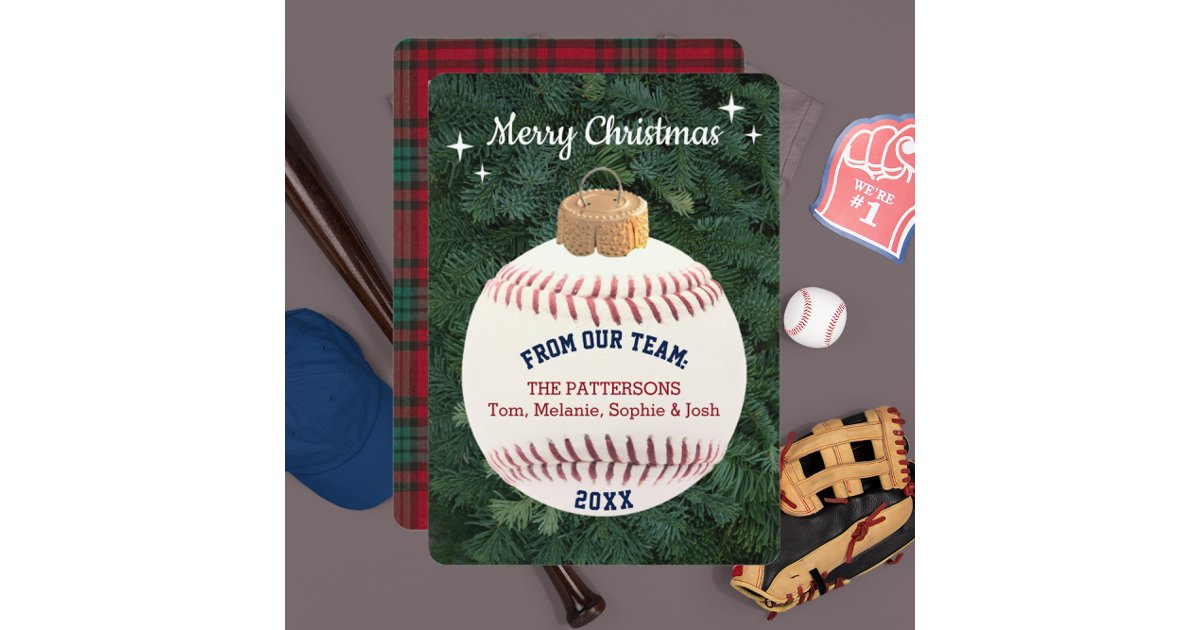 Baseball Fan Ornament Custom Photo Christmas Card | Zazzle