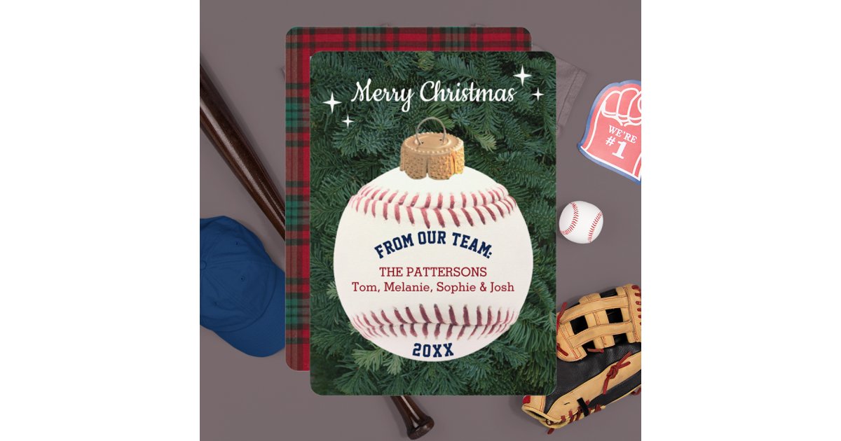 Baseball Fan Ornament Personalized Christmas Card | Zazzle