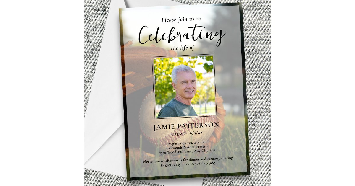 Baseball Fan Player Life Celebration Photo Funeral Invitation | Zazzle