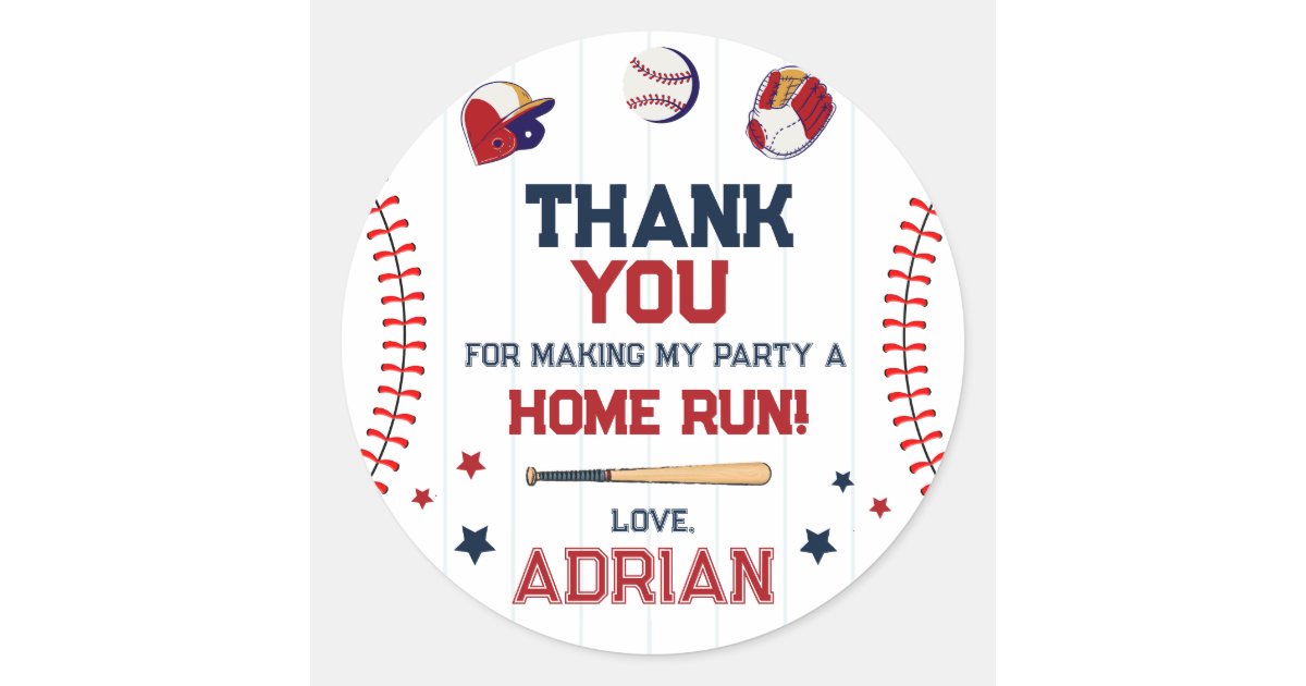 Baseball Favor thank you Birthday Classic Round Sticker | Zazzle