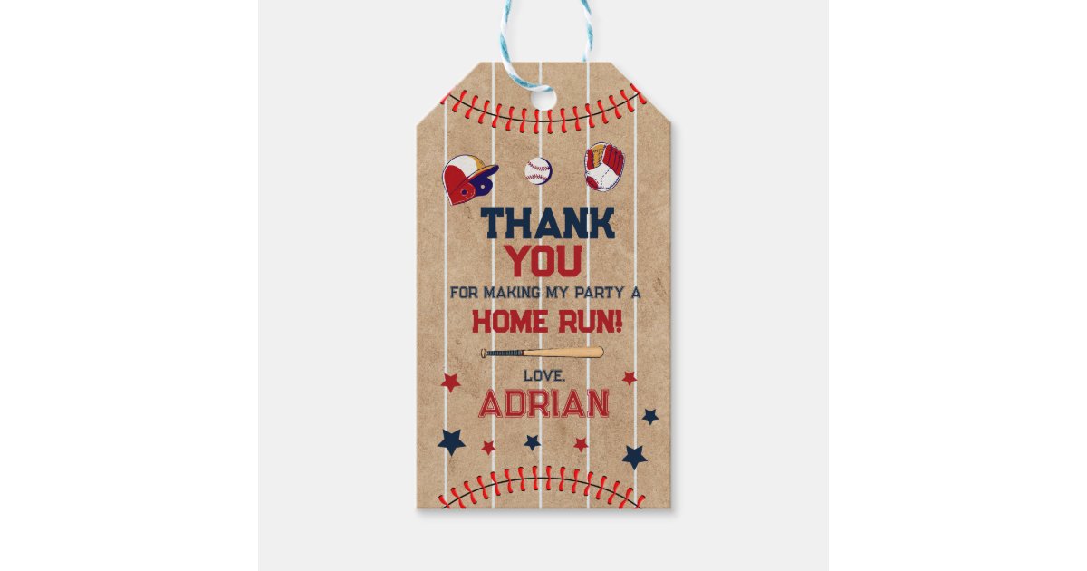 Baseball favor thank you Birthday Gift Tags | Zazzle