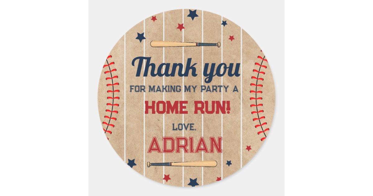 Baseball Favor thank you First Birthday Party Classic Round Sticker ...