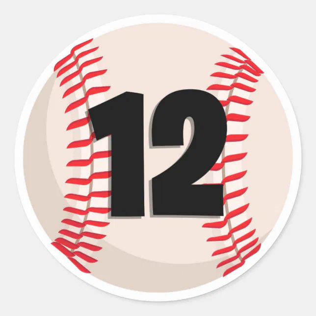 Baseball Favorite Number #12 Classic Round Sticker | Zazzle