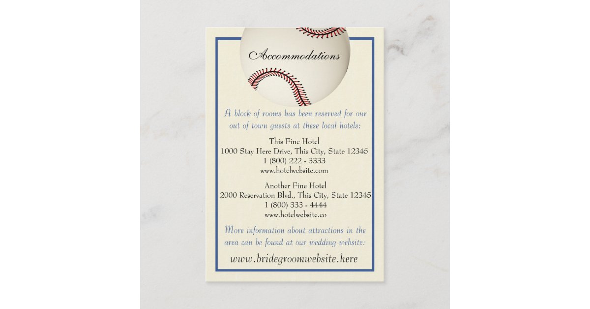 Baseball Field Pass Wedding Information Card | Zazzle