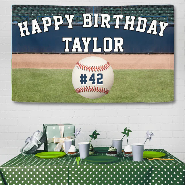 Baseball Field Team Number Sports Happy Birthday Banner | Zazzle