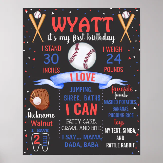 Baseball First Birthday chalkboard sign | Zazzle