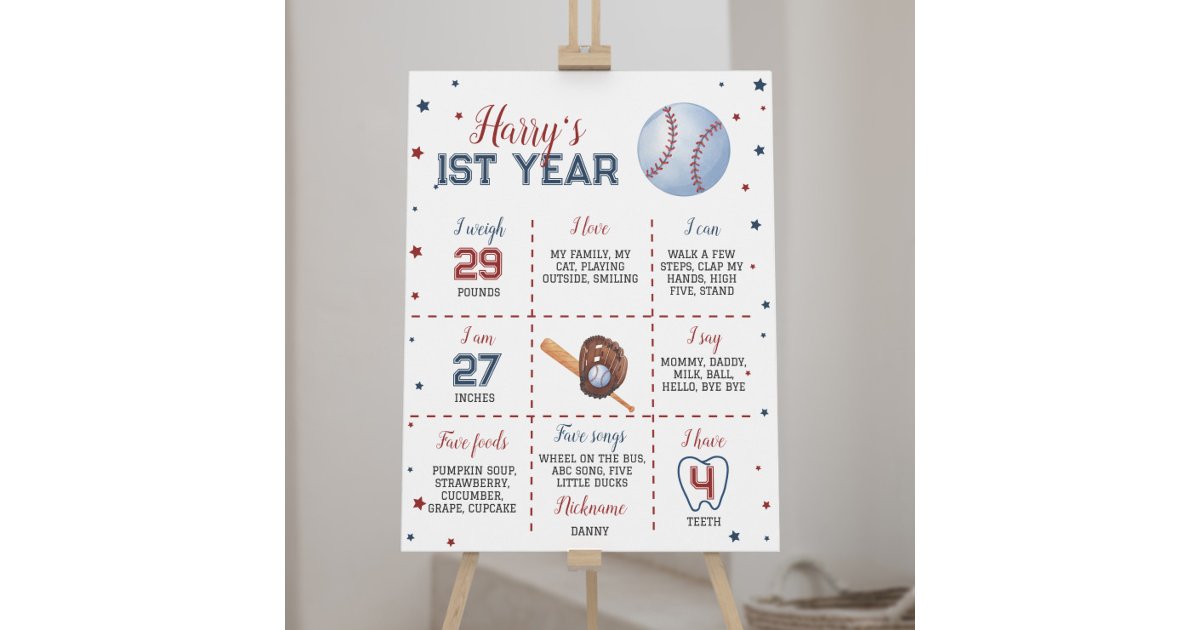 Baseball First Birthday Milestone Poster | Zazzle
