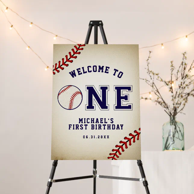 Baseball First Birthday Welcome Sign | Zazzle