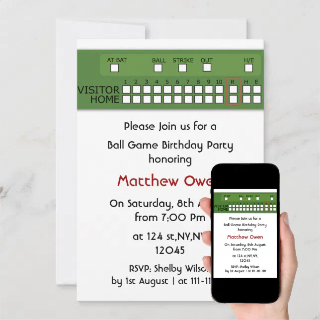 Baseball game scoreboard Birthday Party Invitation | Zazzle