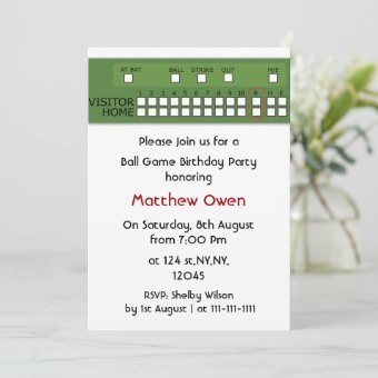 Baseball game scoreboard Birthday Party Invitation | Zazzle