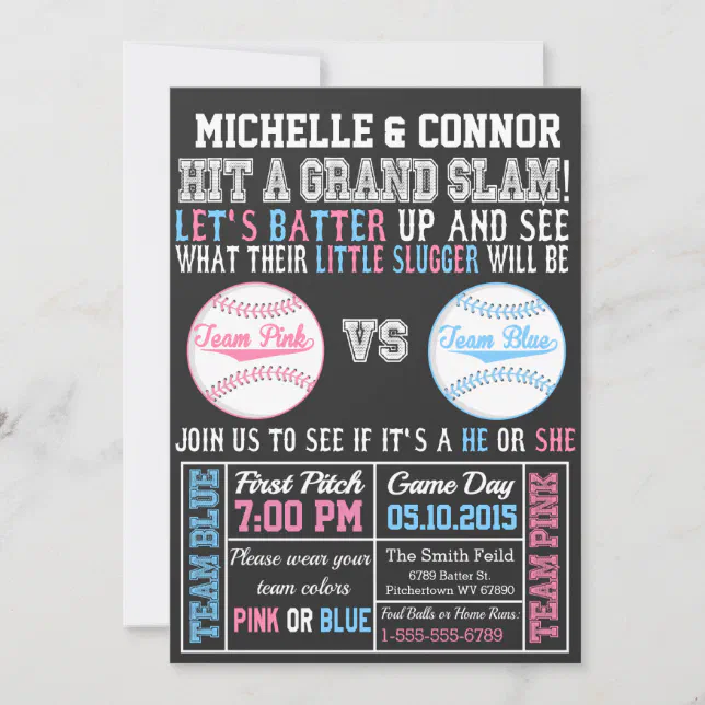 Baseball Gender Reveal Party Invitation Chalkboard | Zazzle
