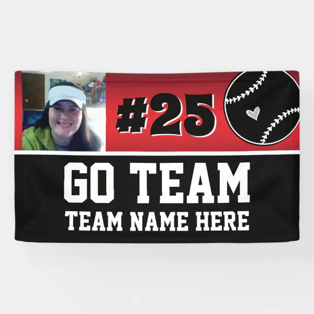 Baseball Go Team One Photo Red Banner | Zazzle