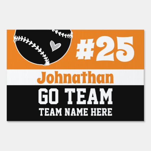 Baseball Go Team Player Number Orange yard Sign | Zazzle