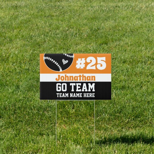 Baseball Go Team Player Number Orange yard Sign | Zazzle.com