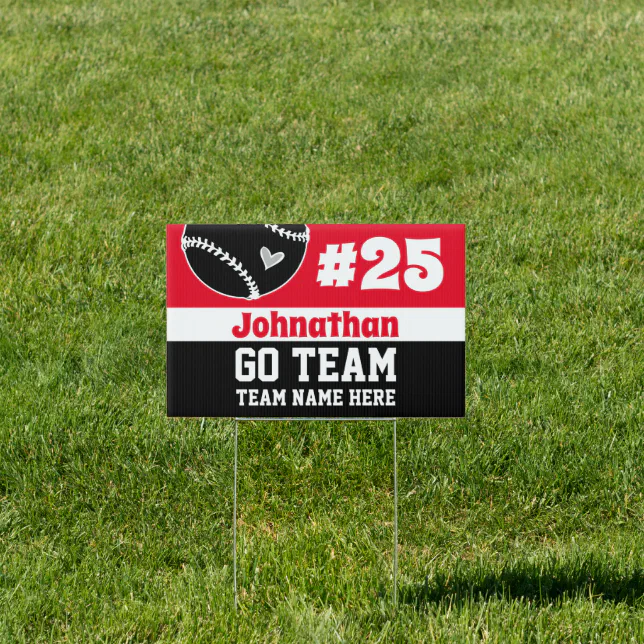 Baseball Go Team Player Number Red Sign | Zazzle