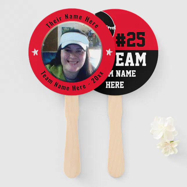 Baseball Go Team Spirit One Photo Red Hand Fan | Zazzle