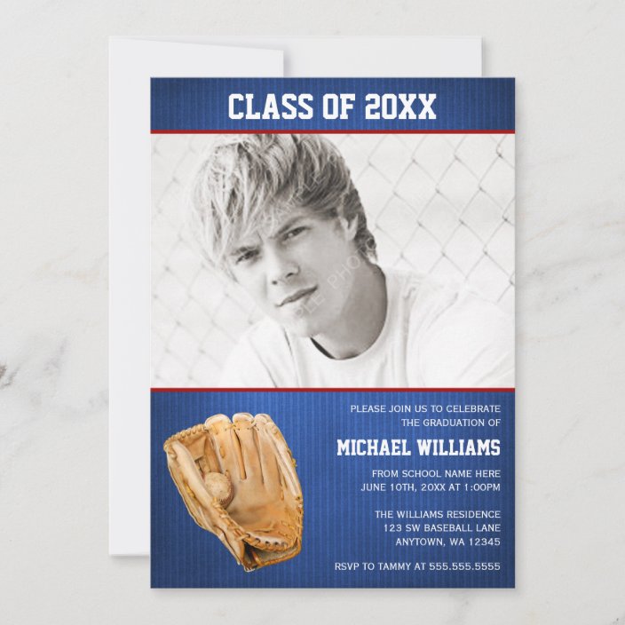 Baseball Graduation Blue Red Photo Invitation | Zazzle.com