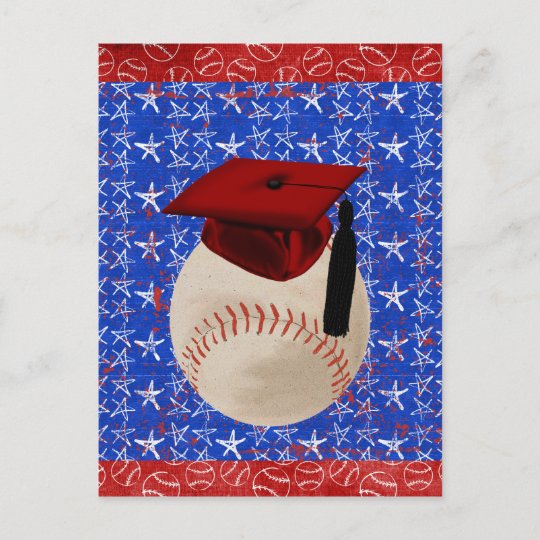 Baseball Graduation Cap, Stars, Red, White, Blue Announcement Postcard ...