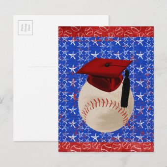 Baseball Graduation Cap, Stars, Red, White, Blue Announcement Postcard ...