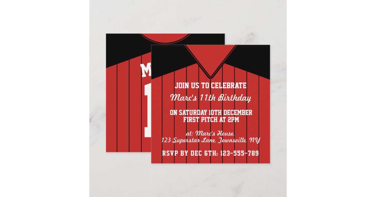 Baseball Jersey Themed Party Invites Template | Zazzle