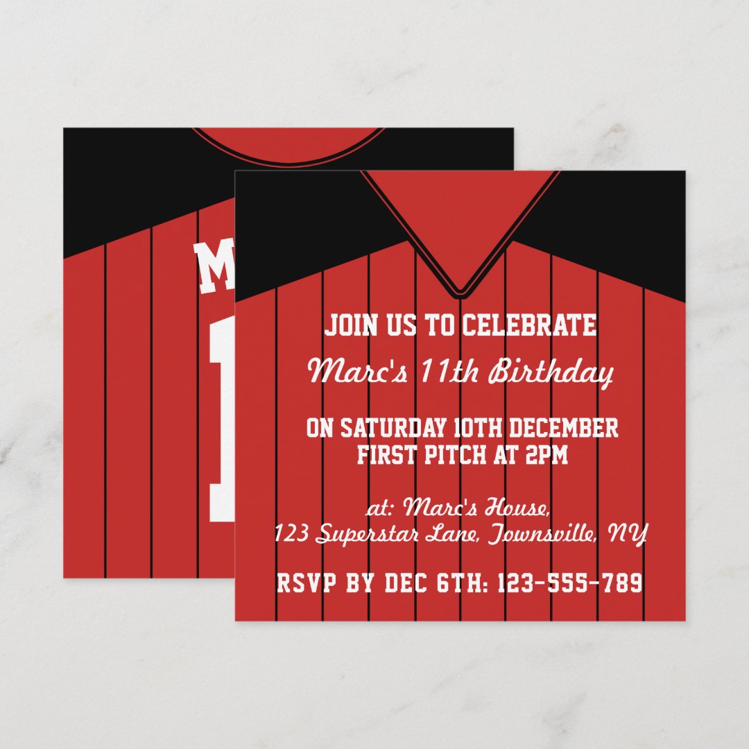 Baseball Jersey Themed Party Invites Template | Zazzle