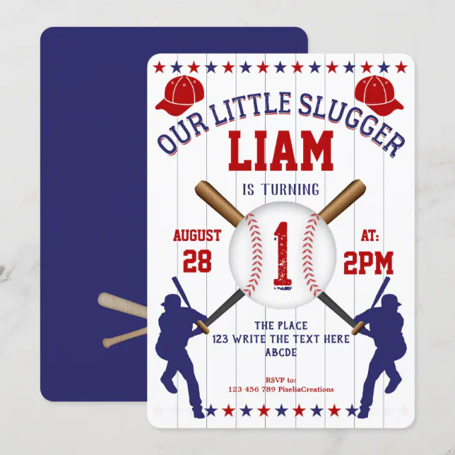 Baseball Little Slugger Boy 1st Birthday Invitation Zazzle