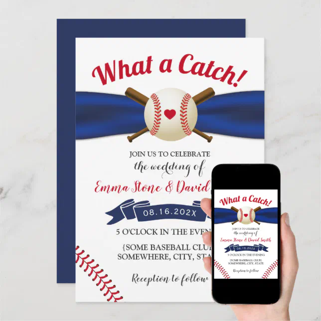 Baseball Love Navy Ribbon Sports Wedding Invitation | Zazzle