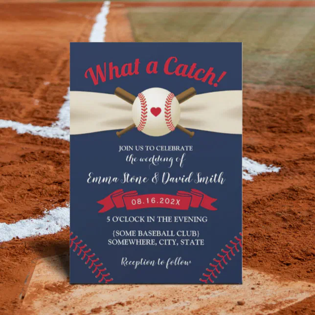 Baseball Love Sports Theme Elegant Navy Wedding Invitation | Zazzle