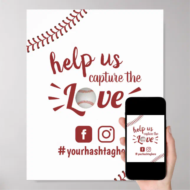 Baseball Love Sports Wedding Social Media Hashtag Poster | Zazzle