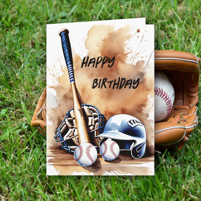 Baseball Lovers Watercolor Splash Birthday Card | Zazzle