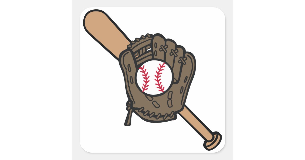 Baseball Mitt & Bat Square Sticker | Zazzle