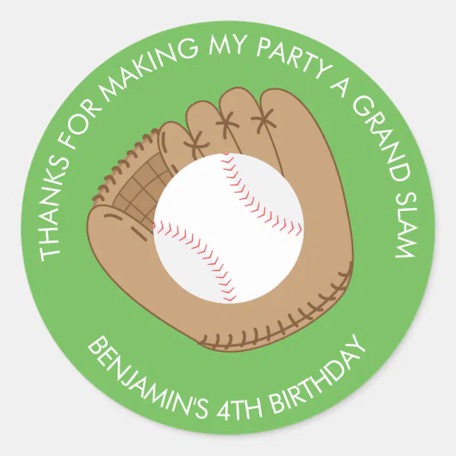 Baseball Mitten and Ball Birthday Classic Round Sticker | Zazzle