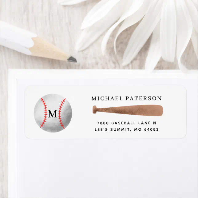 Baseball Monogram Return Address Label | Zazzle