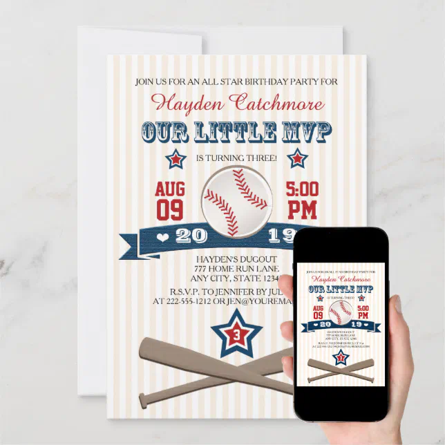 BASEBALL MVP BIRTHDAY INVITATION FOR CHILDREN | Zazzle