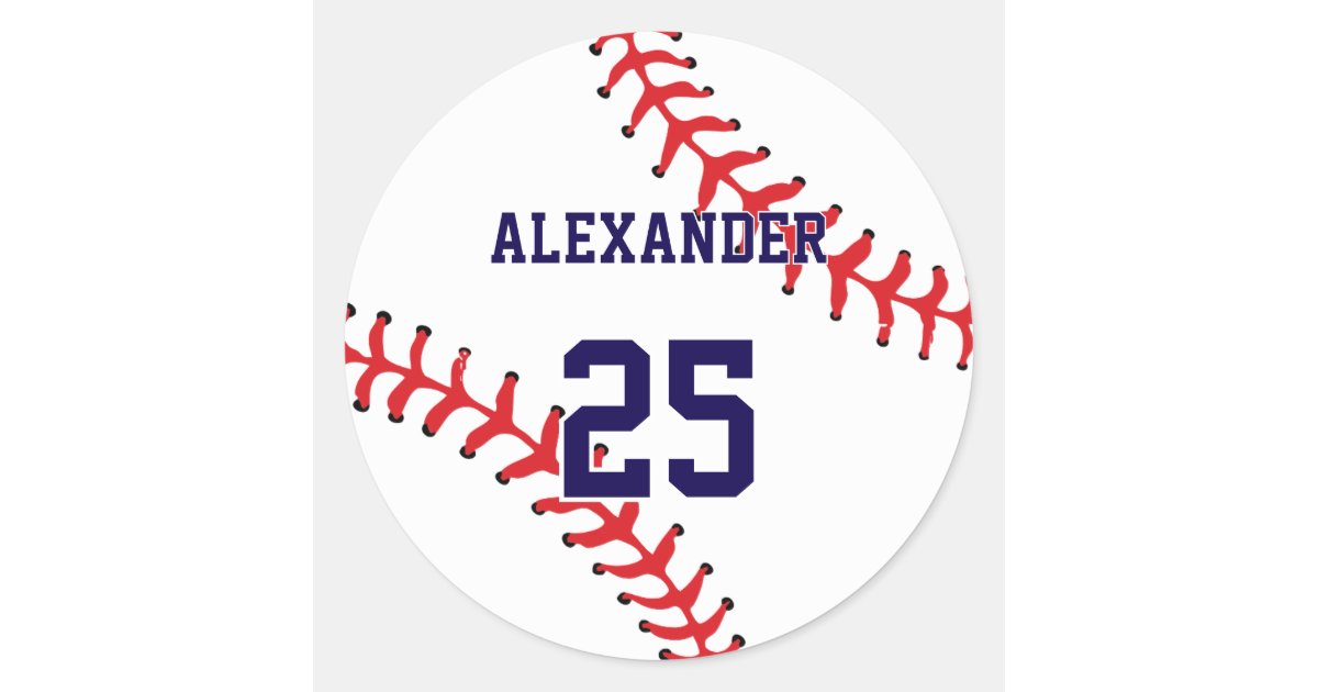 Baseball | Name & Number Classic Round Sticker | Zazzle
