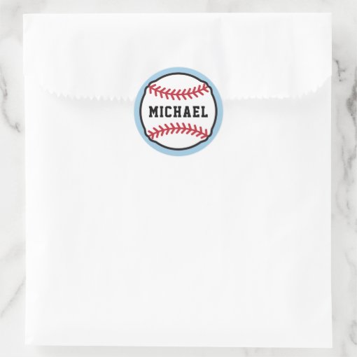 Baseball name tag sticker, custom color background | Zazzle