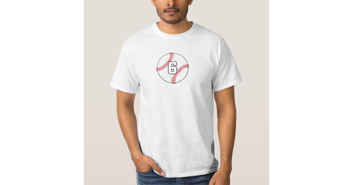 Baseball Number #6 T-Shirt | Zazzle