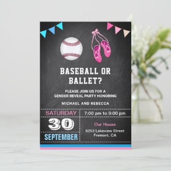 Baseball or Ballet Gender Reveal Party Invitation | Zazzle