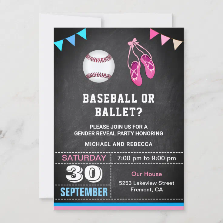 Baseball or Ballet Gender Reveal Party Invitation | Zazzle